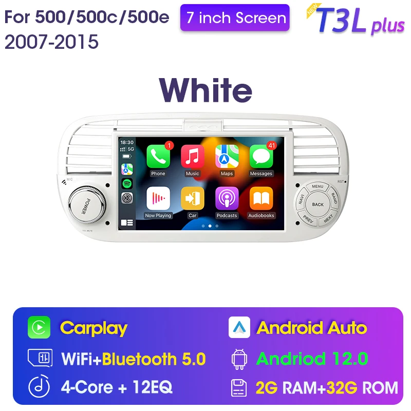 7" Android 12 2Din Car Radio for FIAT 500 2007-2015 Abarth Multimedia ...