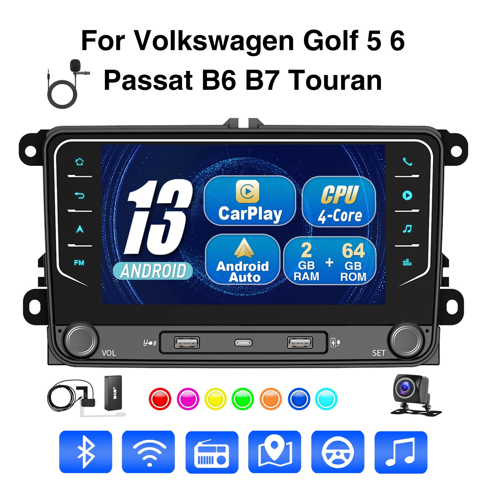 7" Android 14 4+64G Carplay Android Auto Car Stereo Radio GPS NAVI WIFI ...