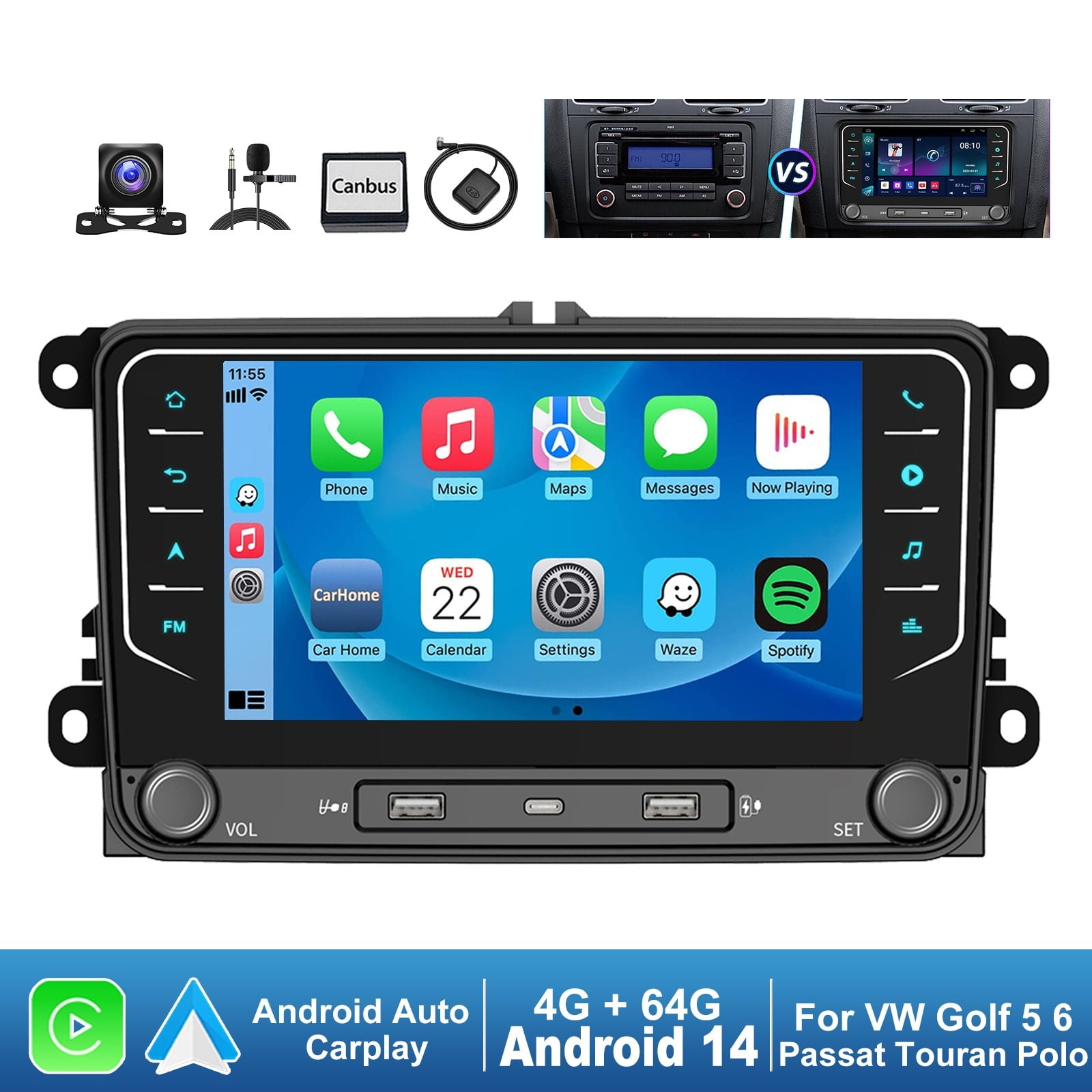 7" Android 14 4+64G Carplay Android Auto Car Stereo Radio GPS NAVI WIFI ...