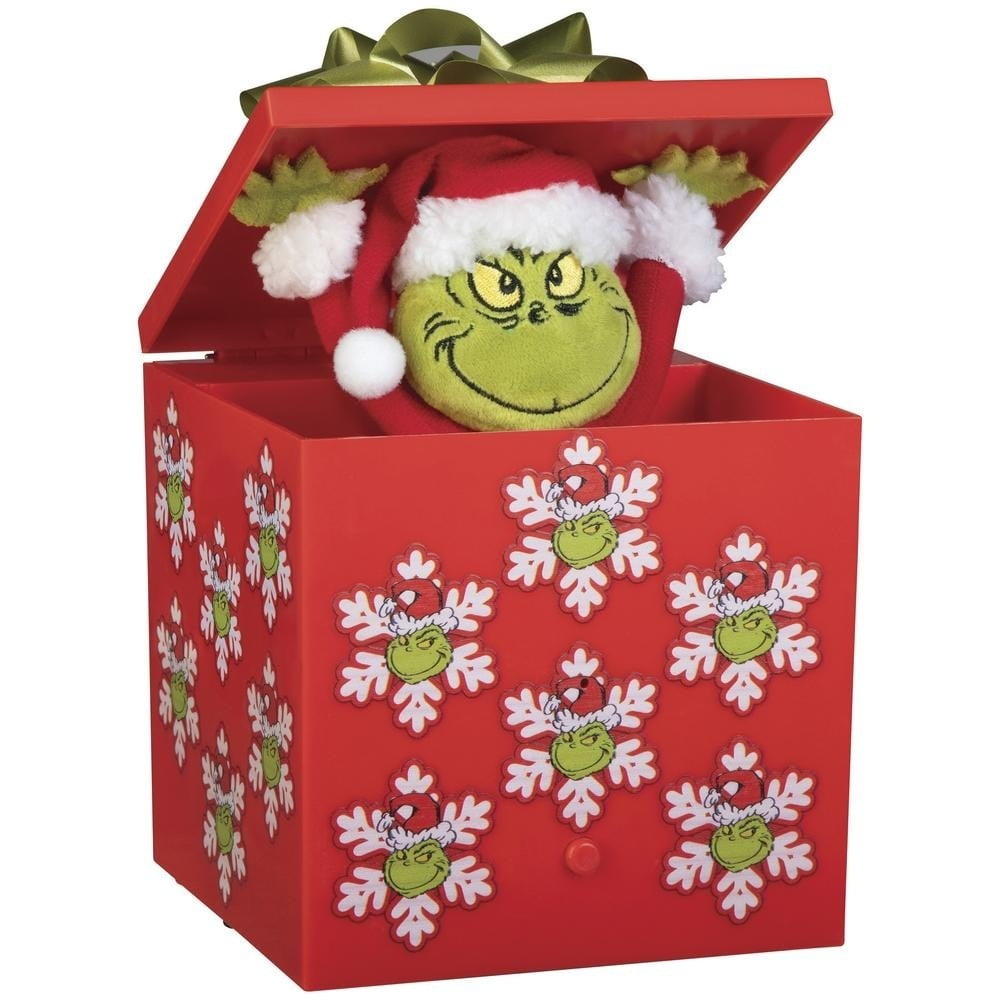 7" Animated Talking Christmas Grinch Pop Up Gift Box Decor Mantel ...