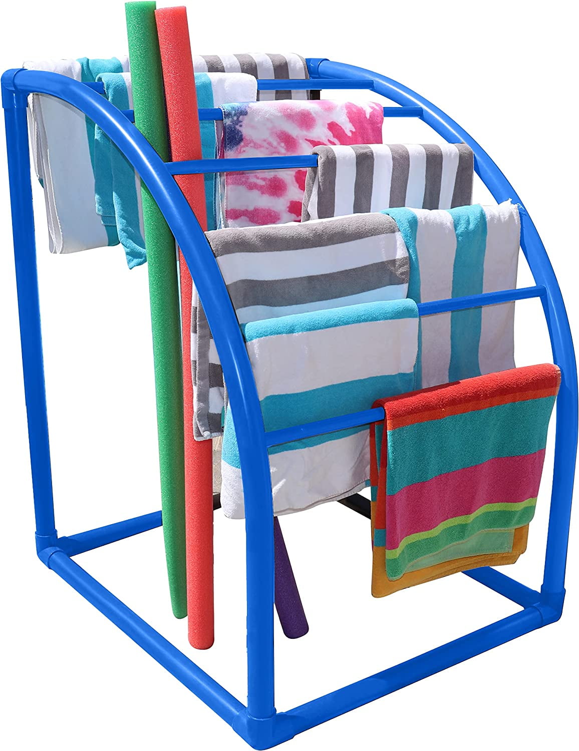 7 Bar Curved PVC Towel Rack - Free Standing Poolside Storage Organizer ...