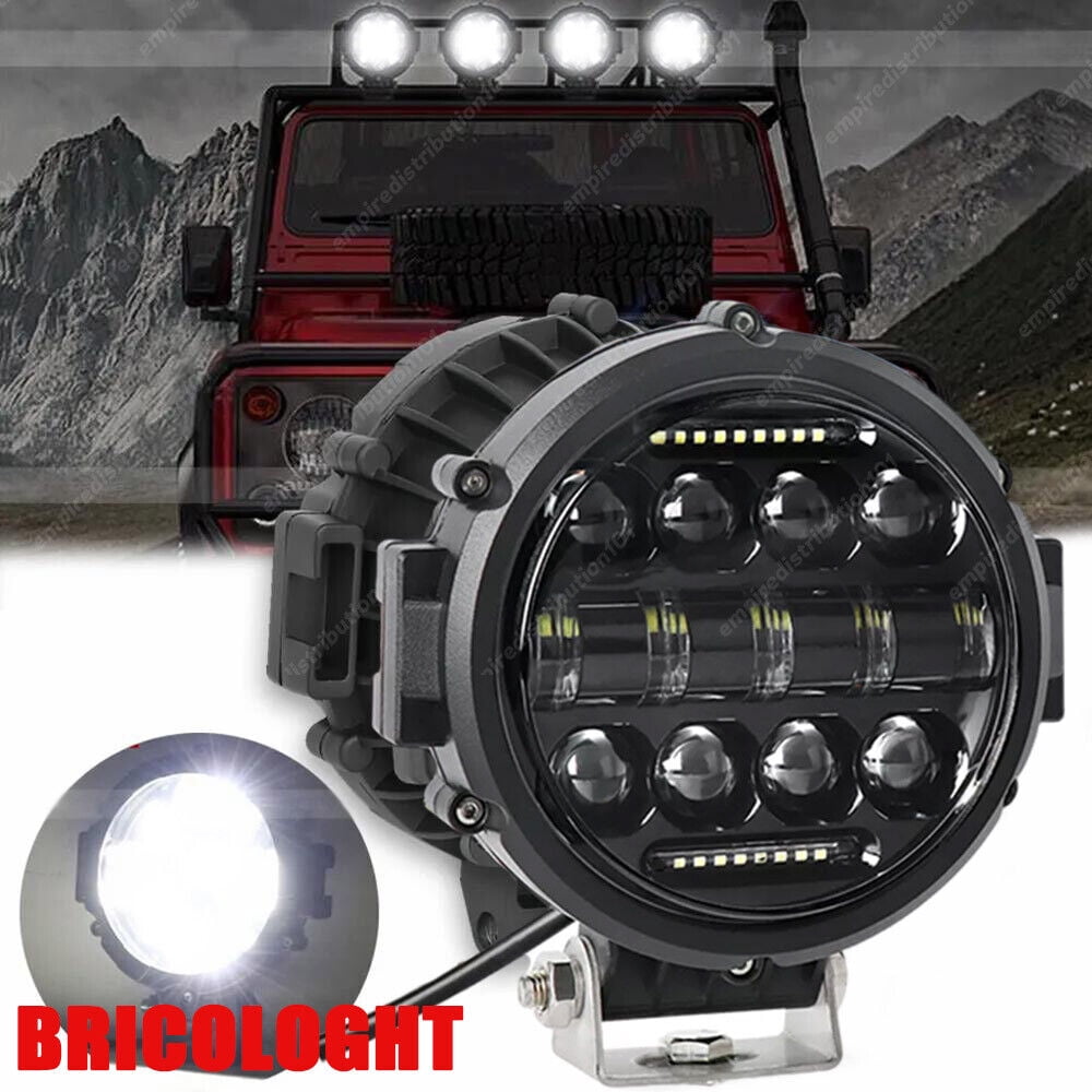 7'' Black LED Pods Work Light Bar Round Driving Fog Headlight Truck Off ...
