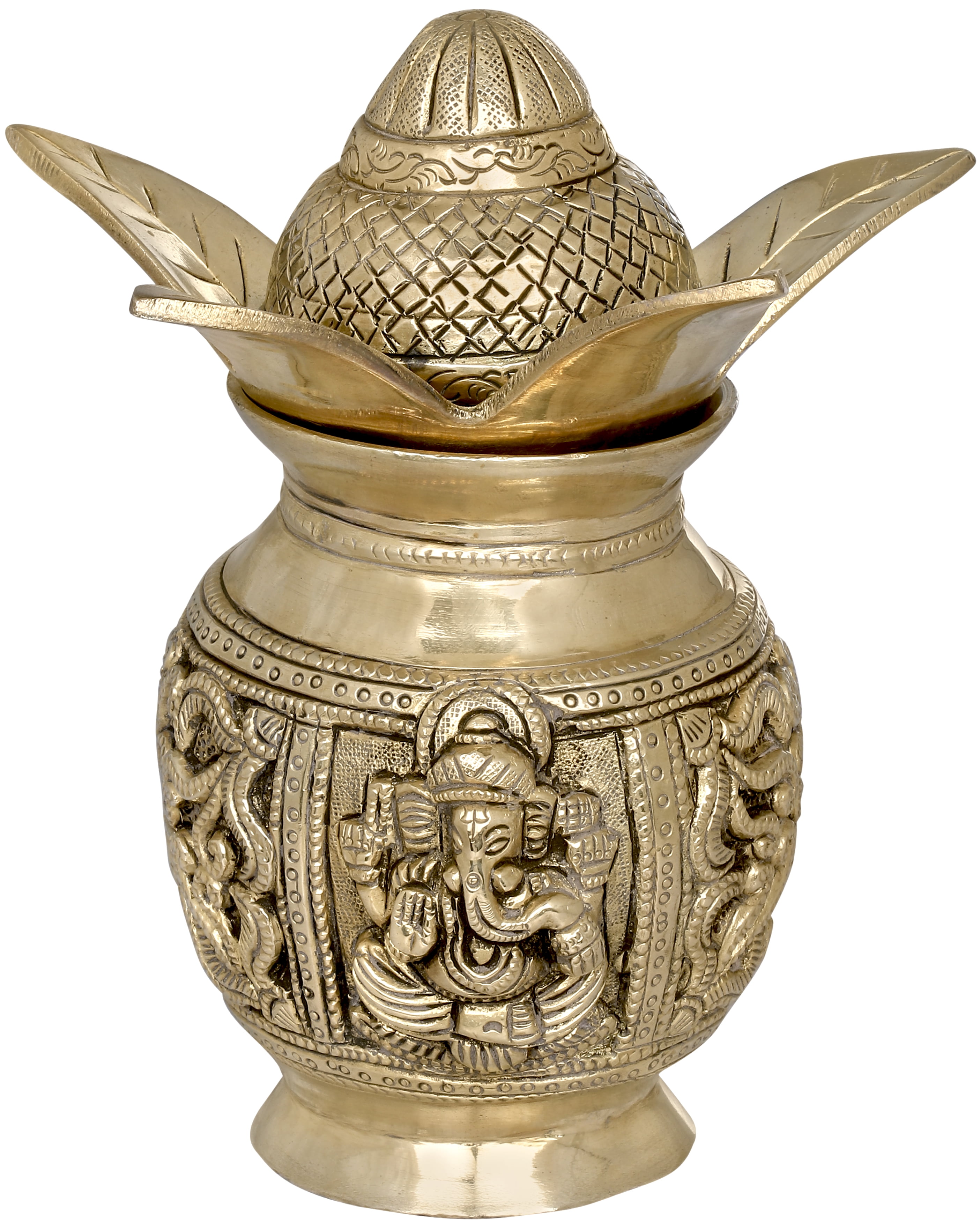 7" Brass Coconut Kalasha for Lakshmi Ganesha Puja | Handmade | Made in ...