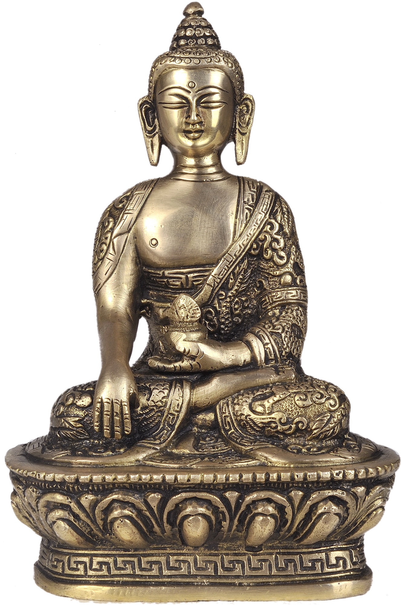 7" Brass Vajrasana Buddha Statue (Robes Decorated with Auspicious ...