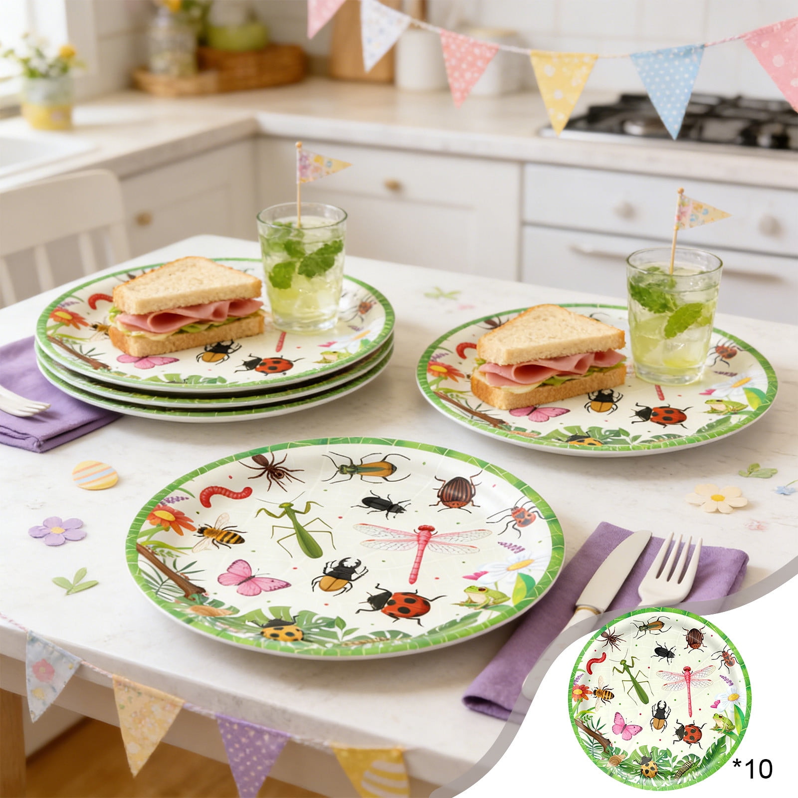 7" Bug Paper Plates Celebrate Party Tableware Round Bug Disposable ...