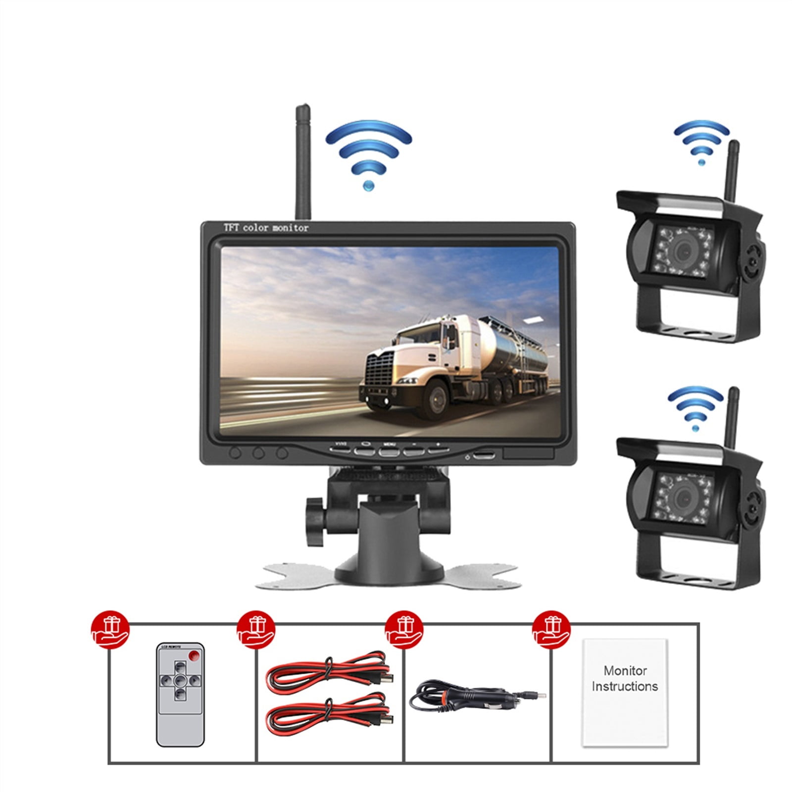 7" Car Monitor Screen Rear View Camera For Truck Bus RV Trailer ...