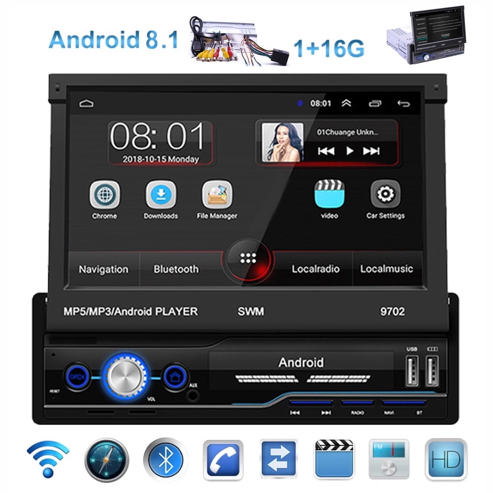 7" Car Stereo Android Player Car Radio Single 1 Din with Flip Out Touch ...