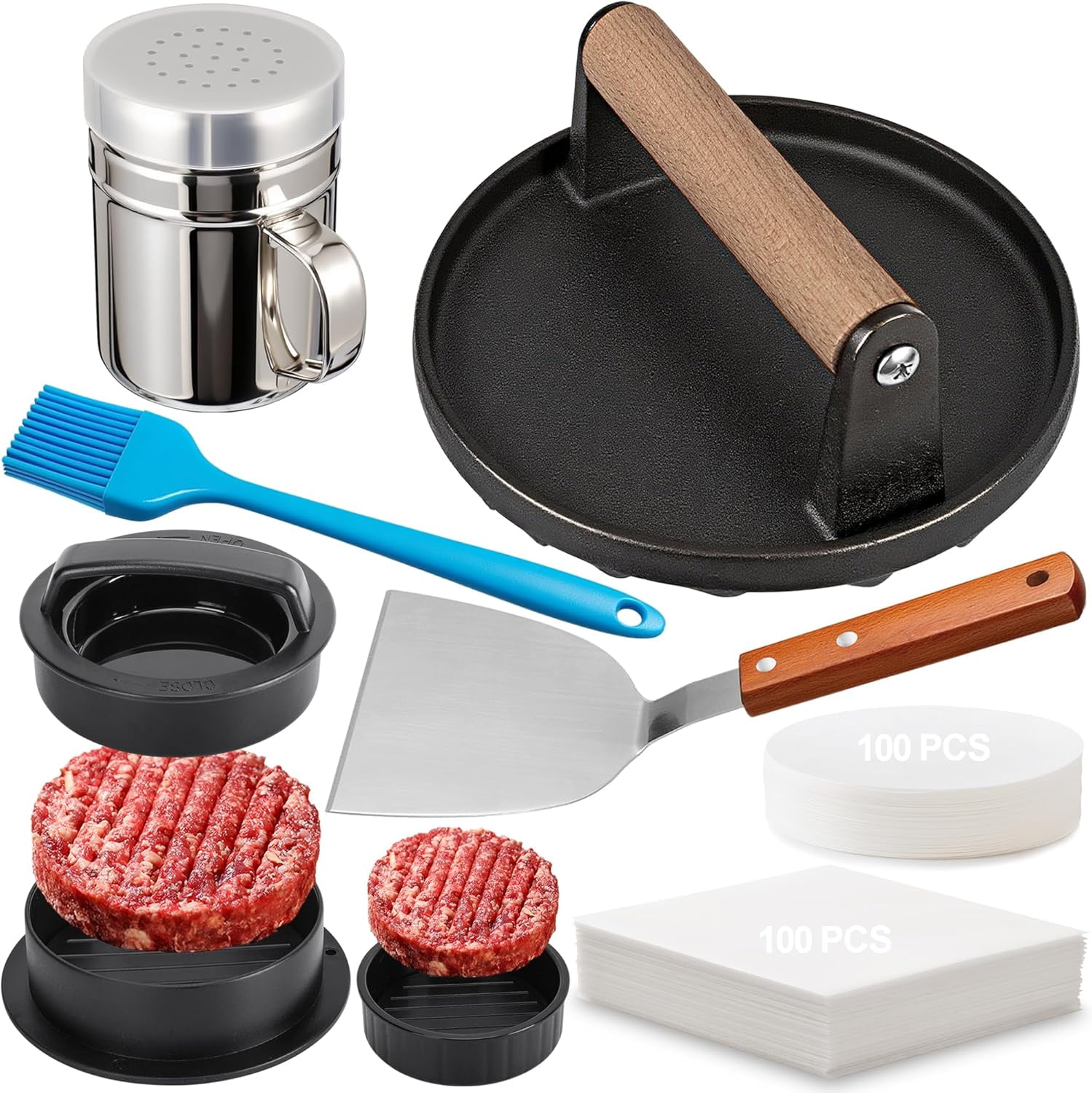 7" Cast Iron Smash Burger Press, Hamburger Press Patty Maker, Stainless ...