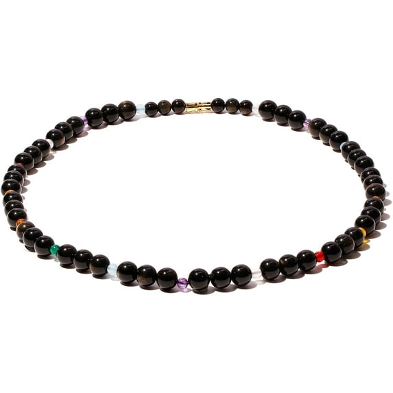7 Chakra Beaded Necklace, Gold Obsidian Necklace, 7 Color Healing ...