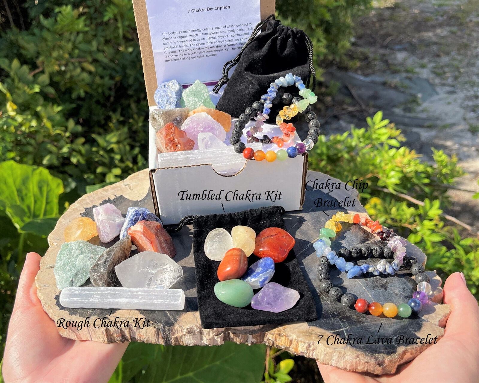 7 Chakra Crystal Box - Chakra Chip Bracleet, Lava Bracelet, Tumble ...