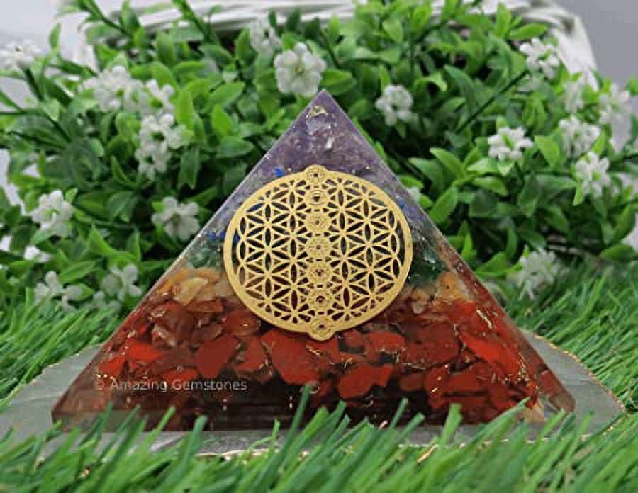 7 Chakra Crystal Orgone Pyramid, Organite Pyramid Flower of Life (7 ...