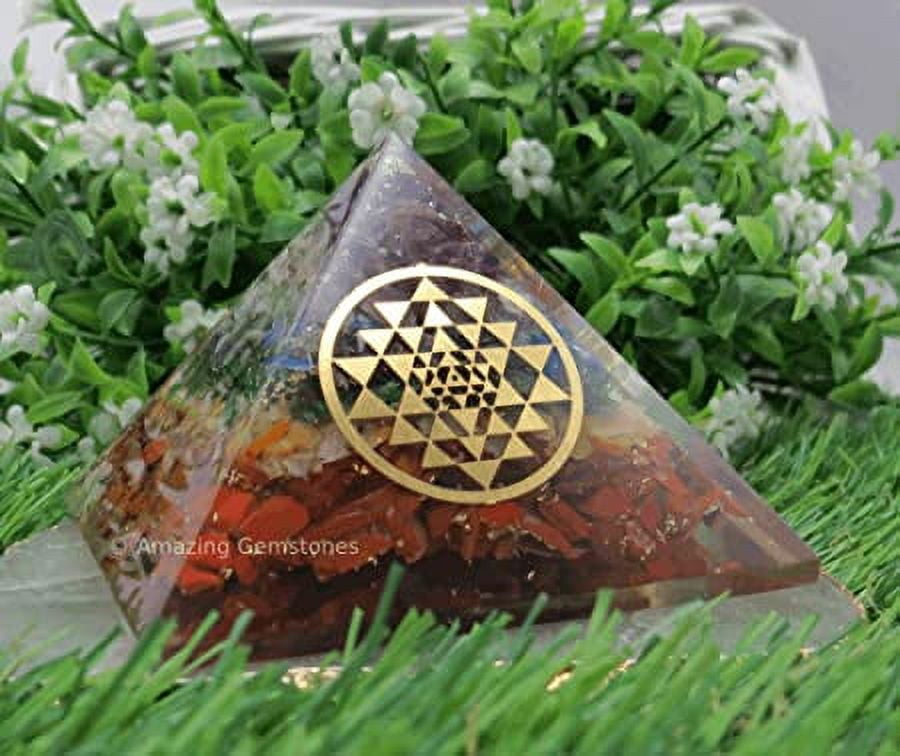 7 Chakra Crystal Orgone Pyramid, Organite Pyramid Sri Yantra (Round ...