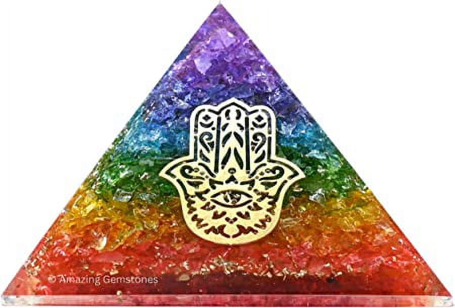 7 Chakra Onyx Crystal Orgone Pyramid, Organite Pyramid Hamsa Hand (Evil ...