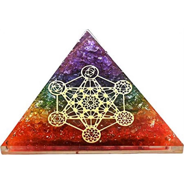 7 Chakra Onyx Crystal Orgone Pyramid, Organite Pyramid Metatrone Cube ...