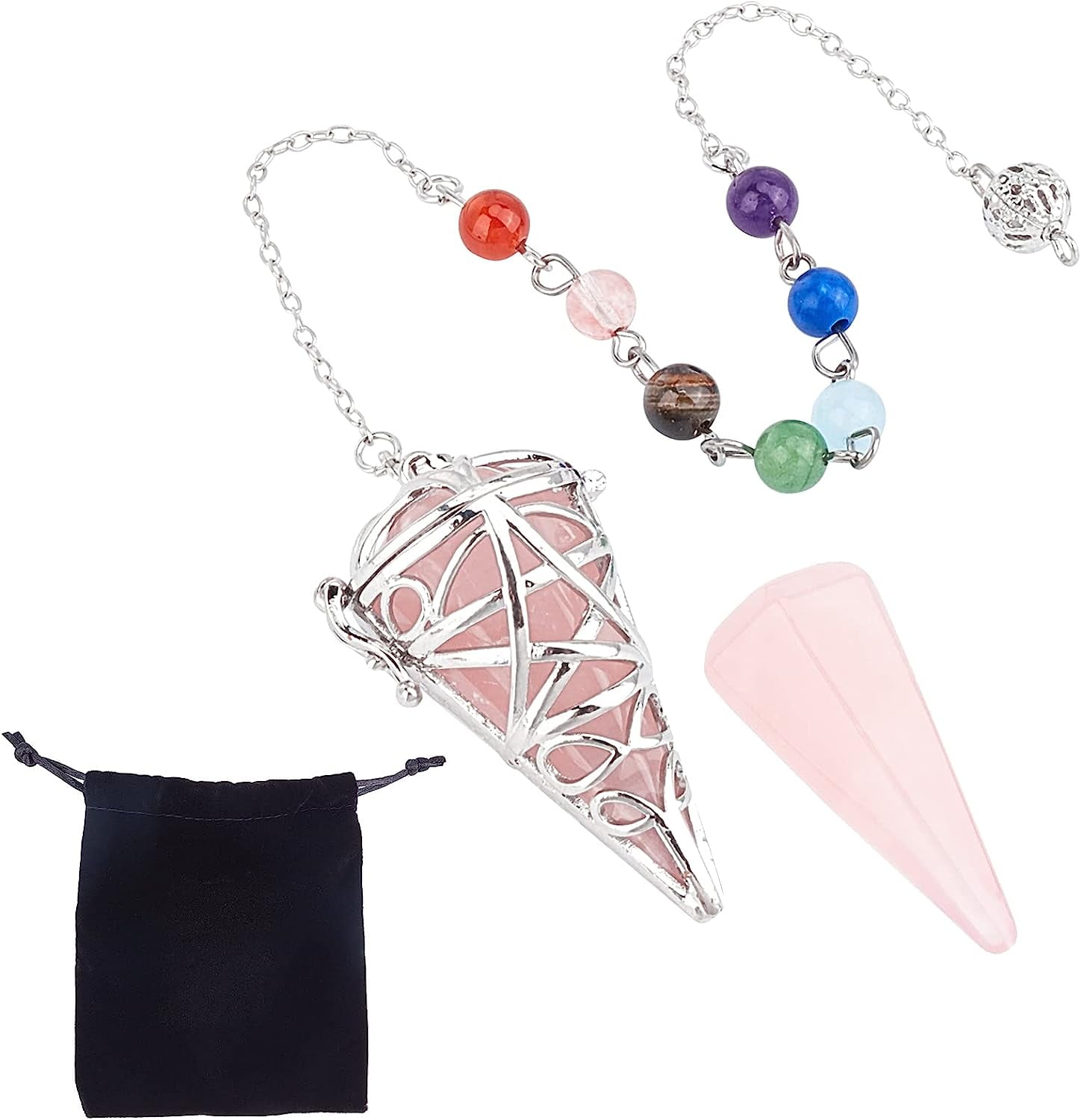 7 Chakra Reiki Hexagonal Gemstone Rose Quartz Crystal Dowsing Pendulum Chakra Reiki Pendants ...