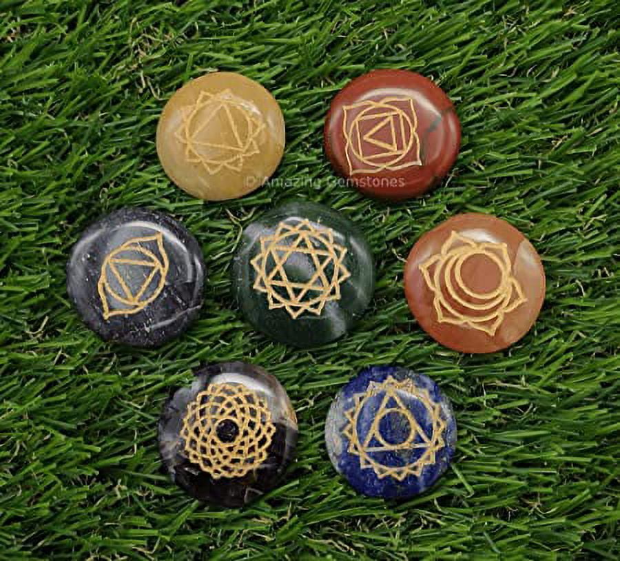 7 Chakra Set Reiki Healing Crystal with Engraved Chakra Symbols for ...