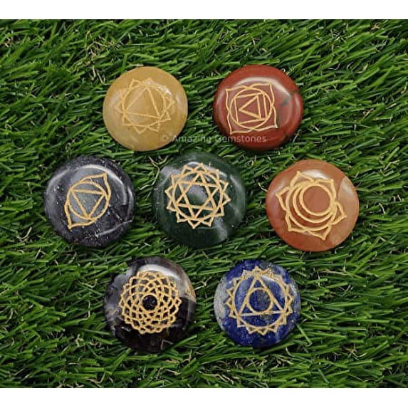 7 Chakra Set Reiki Healing Crystal with Engraved Chakra Symbols for ...