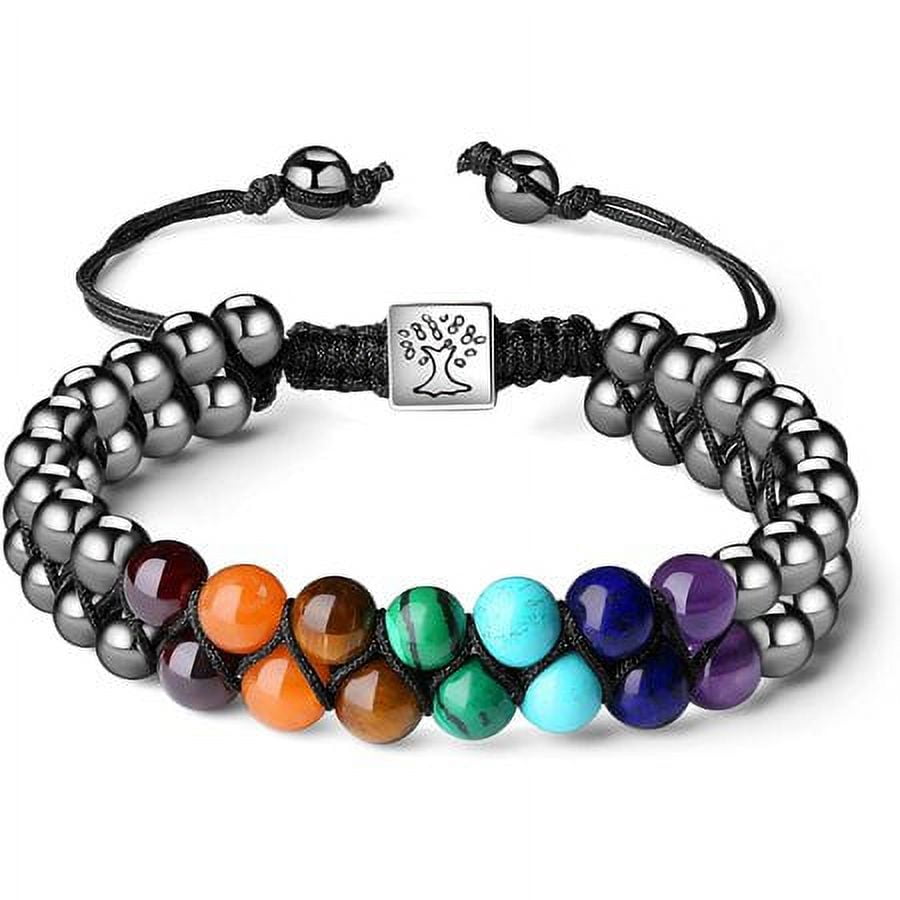 7 Chakra Stone Bead Yoga Meditation Bracelet Healing Crystal Double ...