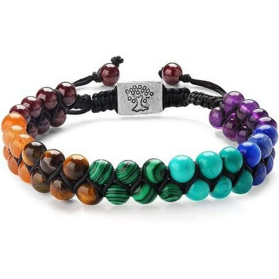 7 Chakra Stone Bead Yoga Meditation Bracelet Healing Crystal Double ...