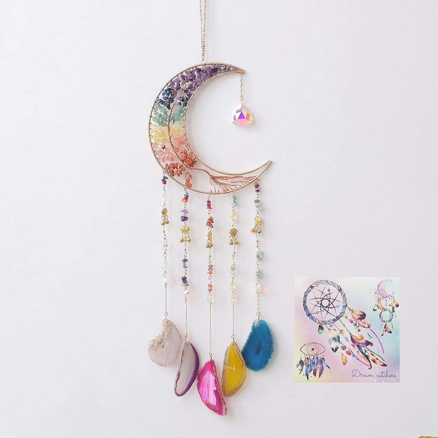 7 Chakra Wind Chimes Tree of Life Moon Dream Catchers Ornament Slice ...