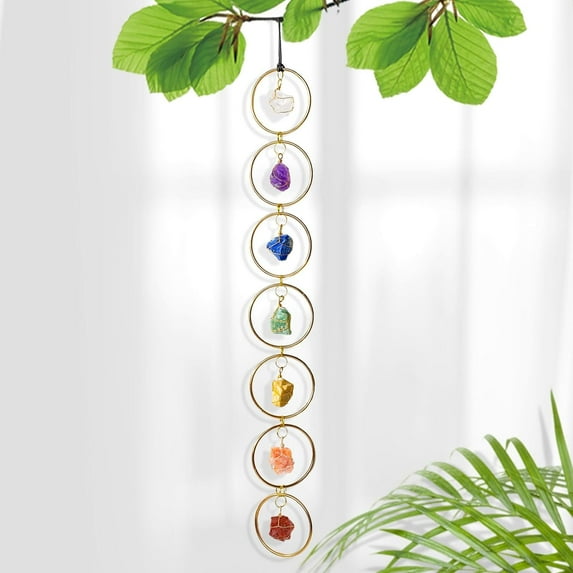 7 Chakras Stones Wall Decor Natural Raw Crystal Stone Round Gold ...
