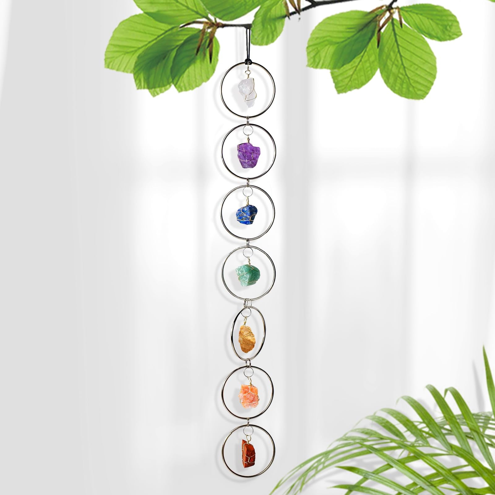 7 Chakras Wall Decor Natural Raw Crystal Stone Healing Gemstone Silver ...