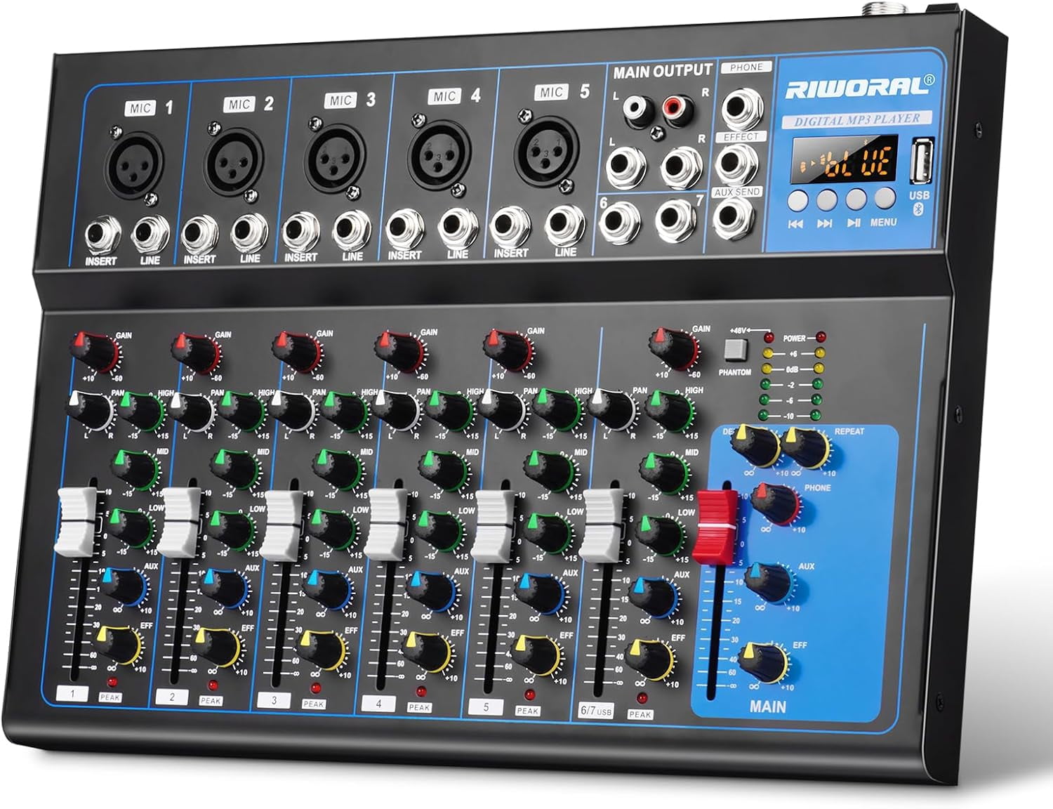 7 Channel o Interface USB Mixer Sound Board Mixing Console Built In ...