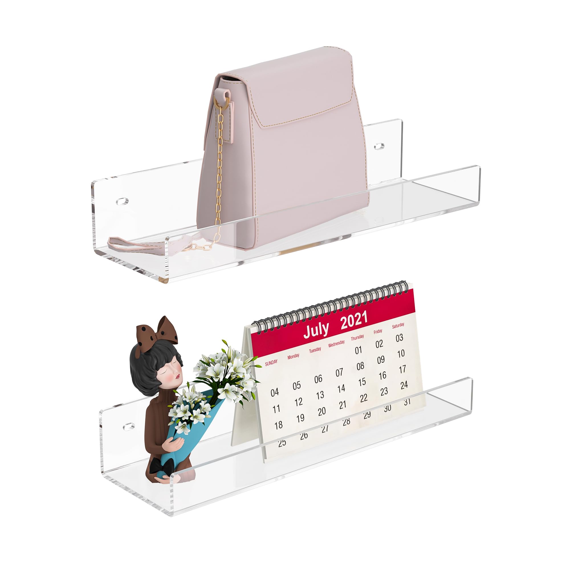 7'' Clear Acrylic Wall Shelf 2 Pack, Acrylic Floating Shelves, Acrylic ...