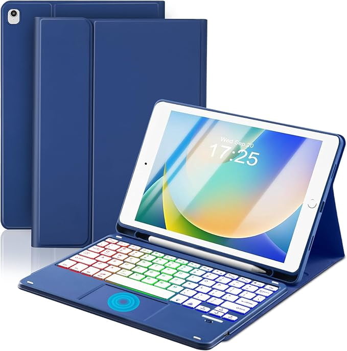 7-Color Backlit Keyboard Cover Dark Blue for iPad 10.2 / Pro 10.5 / Air ...
