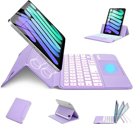 7-Color Backlit Magic Touchpad Keyboard Case, Purple for iPad Mini 6/7 ...