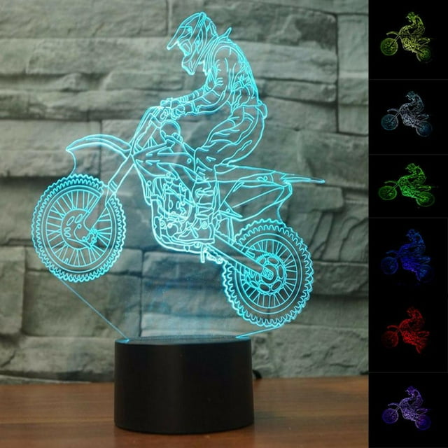 7 Color Change Motorcycle 3D Illusion LED Night Light Changing USB ...