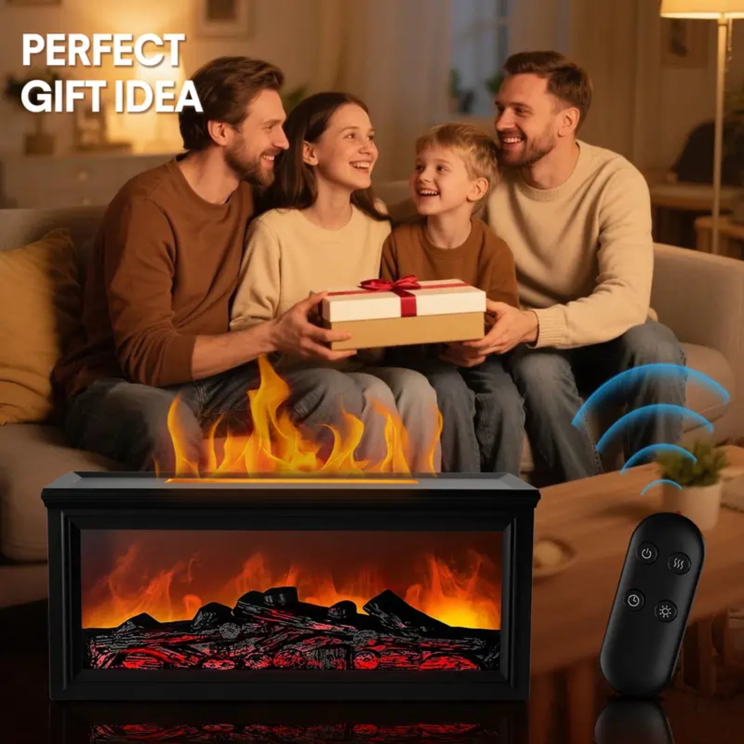 7-Color LED Fireplace Oil Diffuser USB-C 9.47oz 4 Timers Remote Auto ...