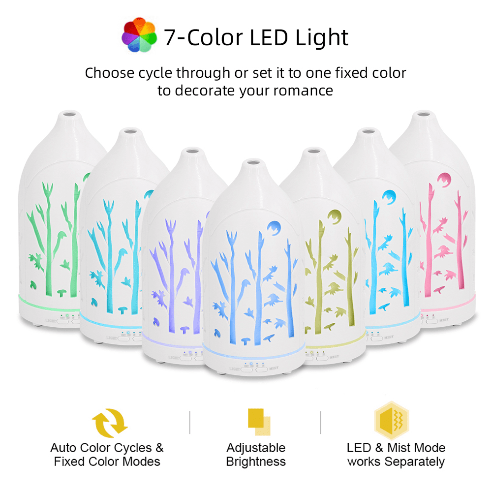 7-Color LED Humidifier & Aromatherapy Diffuser Hollow Design Auto Shut ...