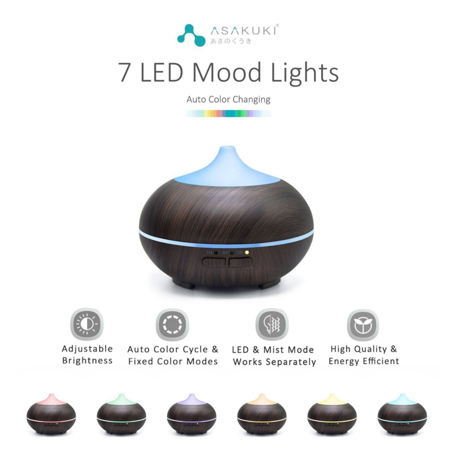 7-Color LED Ultrasonic Aromatherapy Diffuser & Humidifier 3 Timer Modes ...