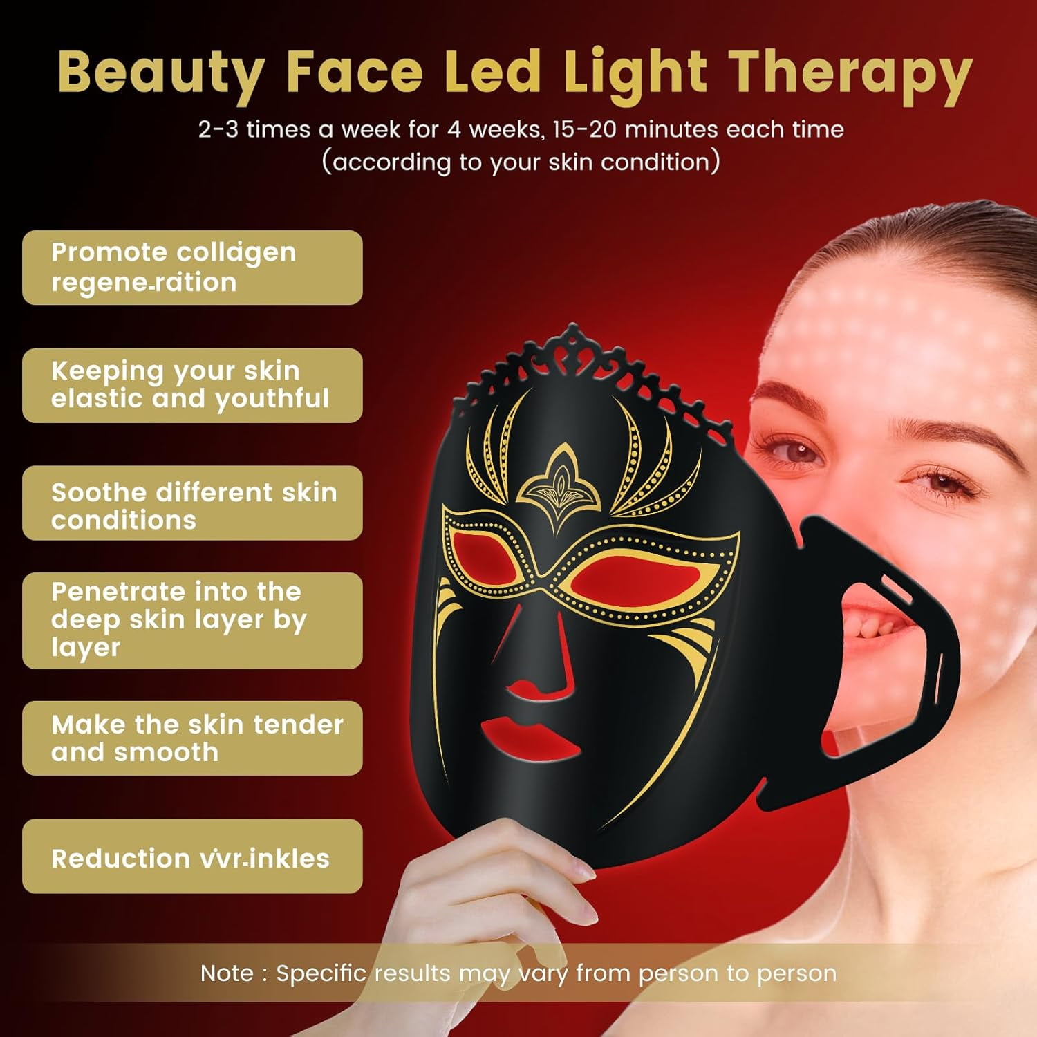 7 Color Led Light Face Mask, ZJKC Red Light for Face, Upgraded Led Face Mask Light include ...