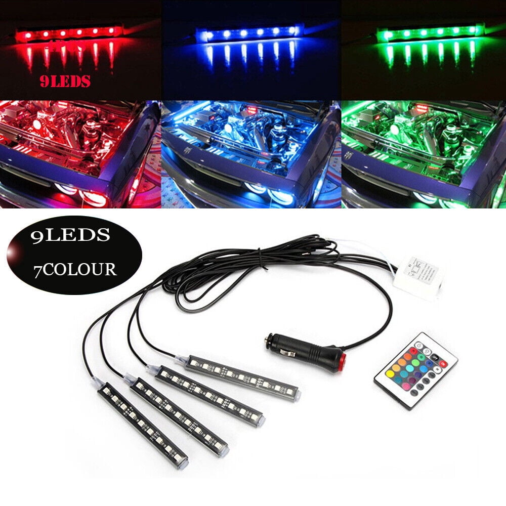 7 Color RGB LED Neon Strip Light RF Remote Control For Car Interior ...