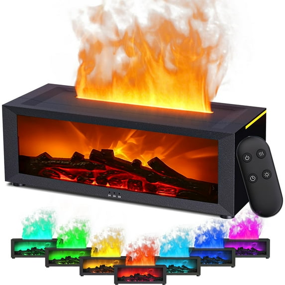 7-Color Realistic Flame Aroma Diffuser with Remote, 150ml Essential Oil Humidifier for Home ...