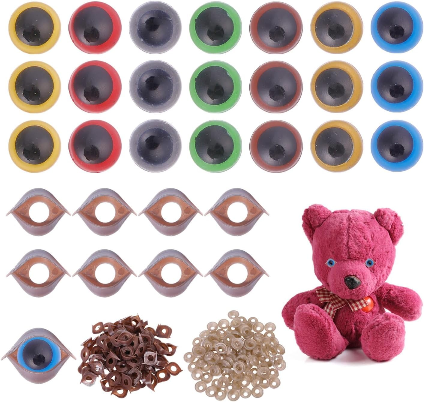 7 Colors 140Pcs Half Round Plastic Craft Safety Eyes and Eyelid Sets ...