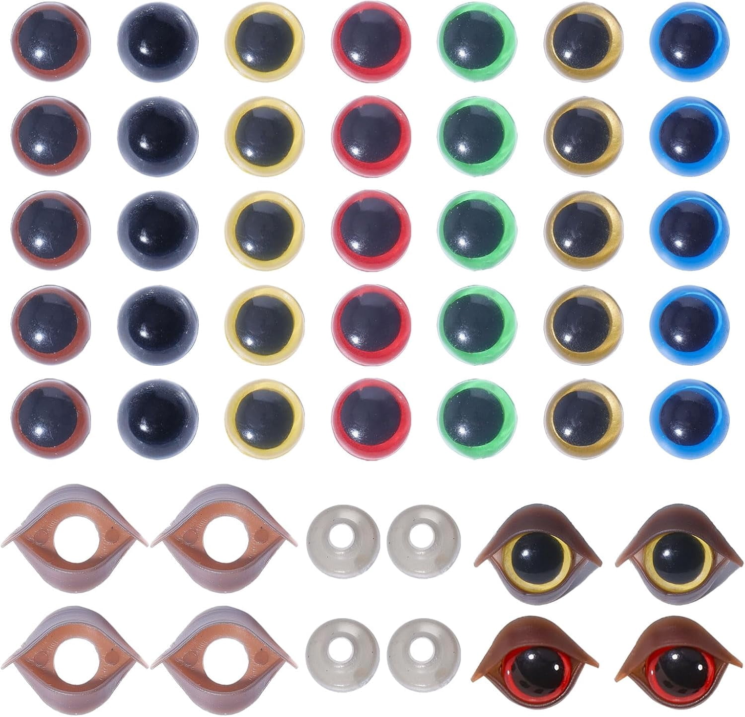 7 Colors 140Pcs Half Round Plastic Craft Safety Eyes and Eyelid Sets ...