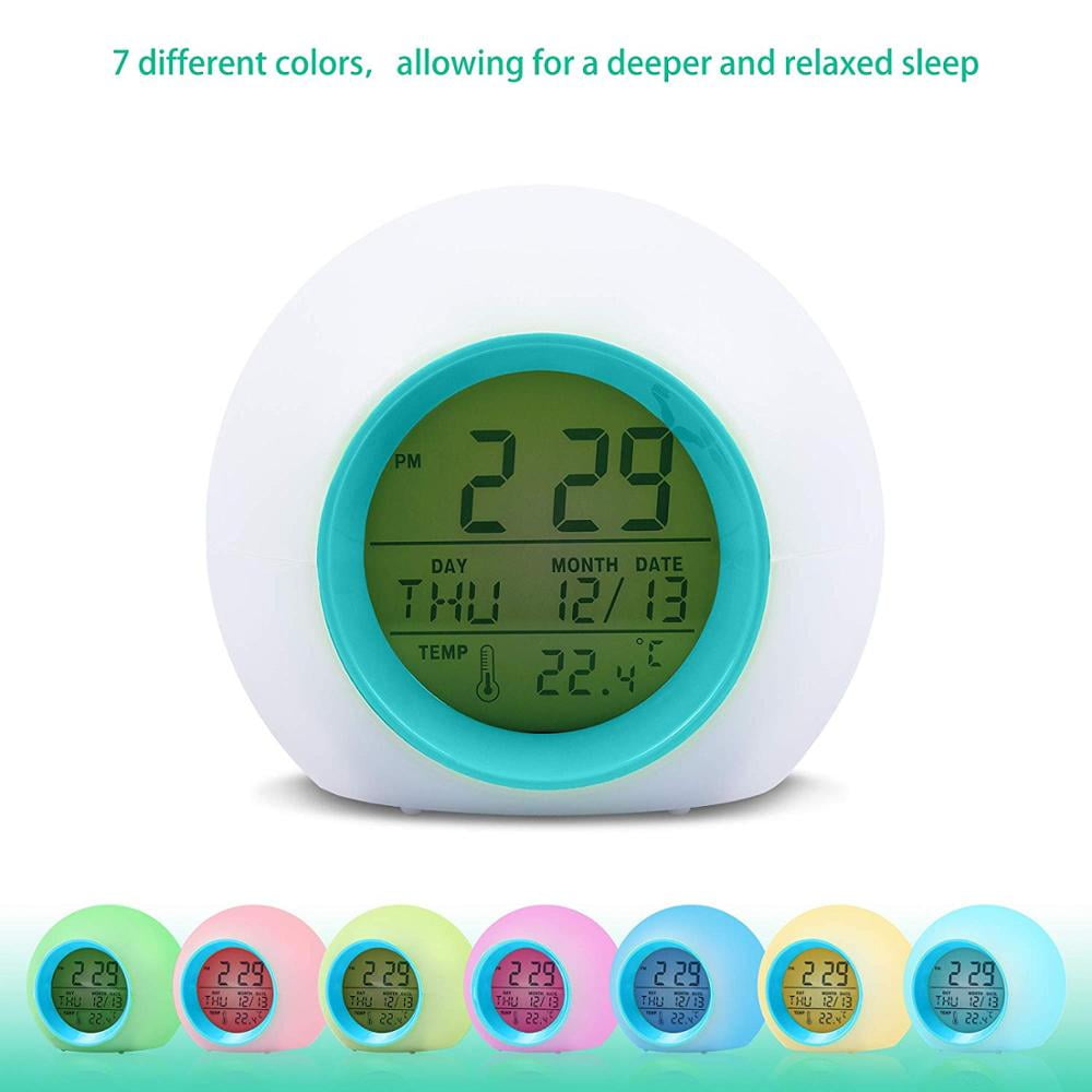 7-Colors Changing LED Nightlight Digital Calendar Temp Alarm Clock For ...