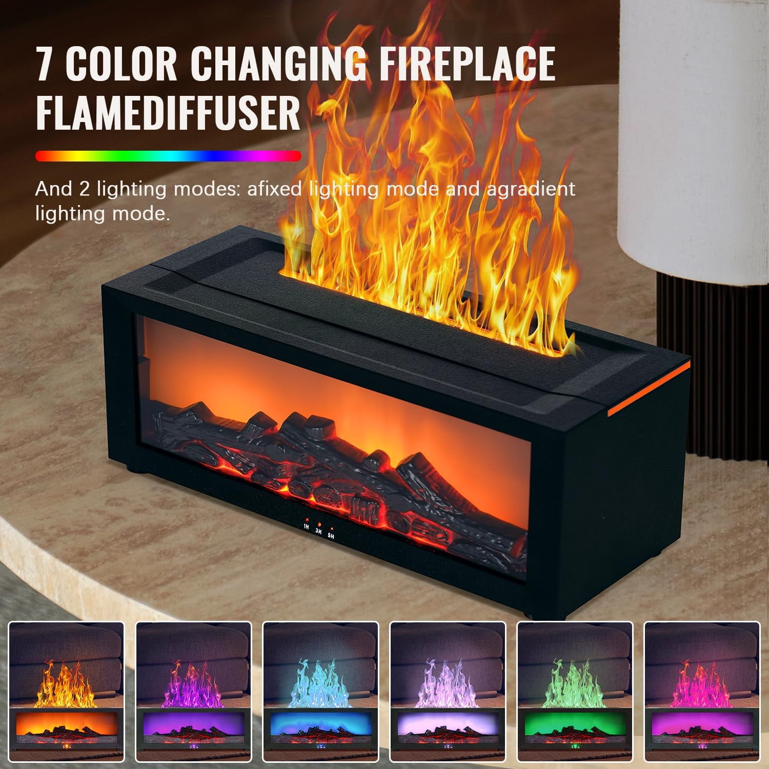 7 Colors Fireplace Humidifier Diffuser, Flame Diffuser for Essential ...