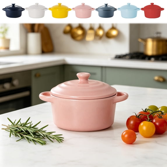 7 Colors Mini Double-handle Ceramic Casserole With Lid, High ...