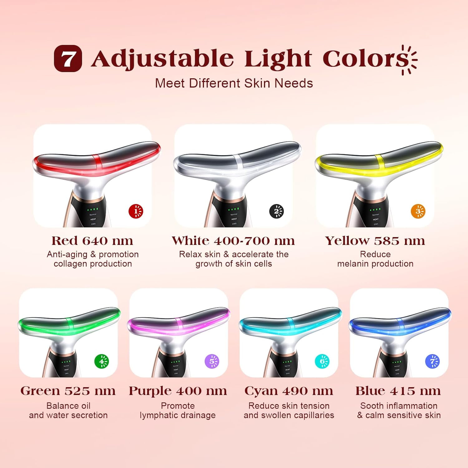 7 Colors Red Light Facial Massager with Heating Vibration for Face and ...