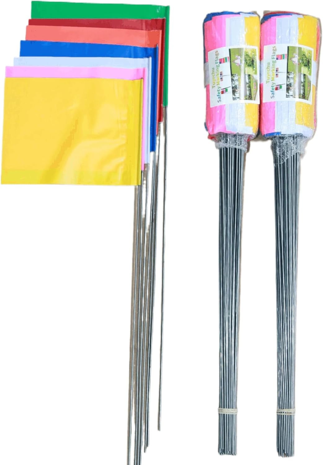 7 Colors Safety Flags for Outside, 5 Inch X 4 Inch Yard Marking Flags ...