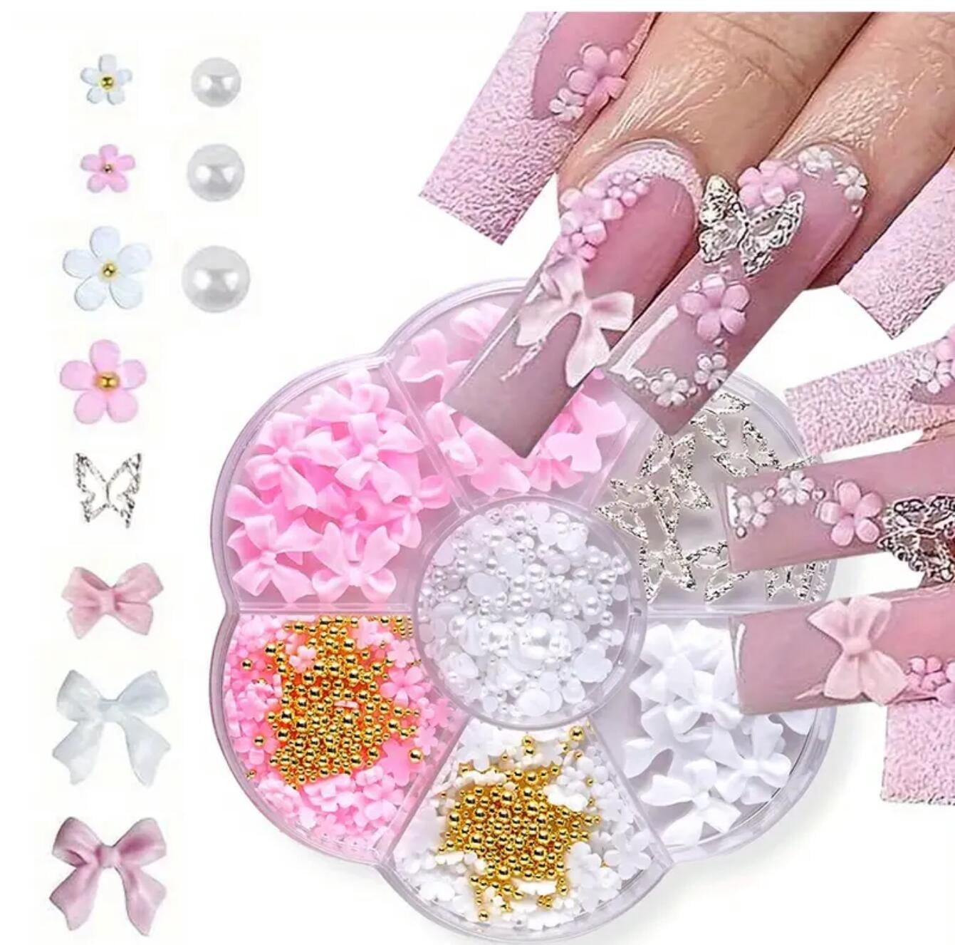 7-Compartment Butterfly Nail Decoration Resin Jewelry Set - 3 Elegant ...