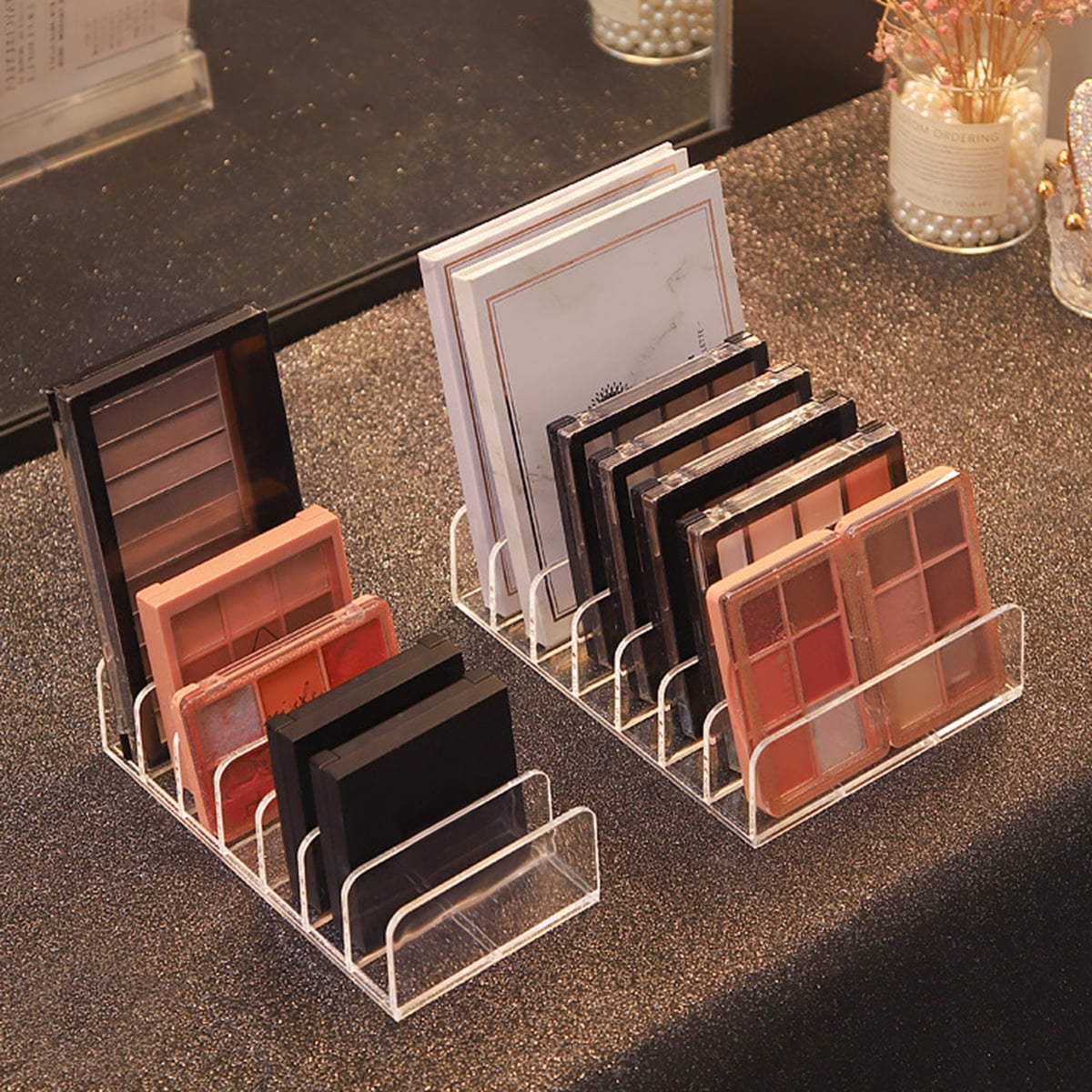 7-Compartment Transparent Makeup Organizer for Eyeshadow Palette and ...