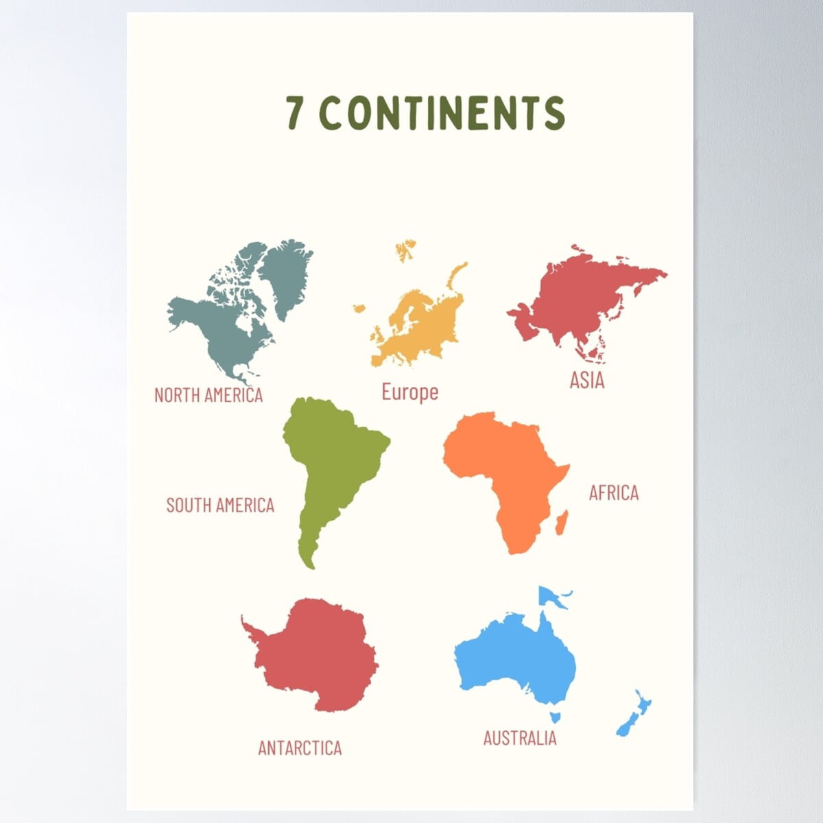 7 Continents Educational Map | Fun & Colorful Learning For Kids Poster ...