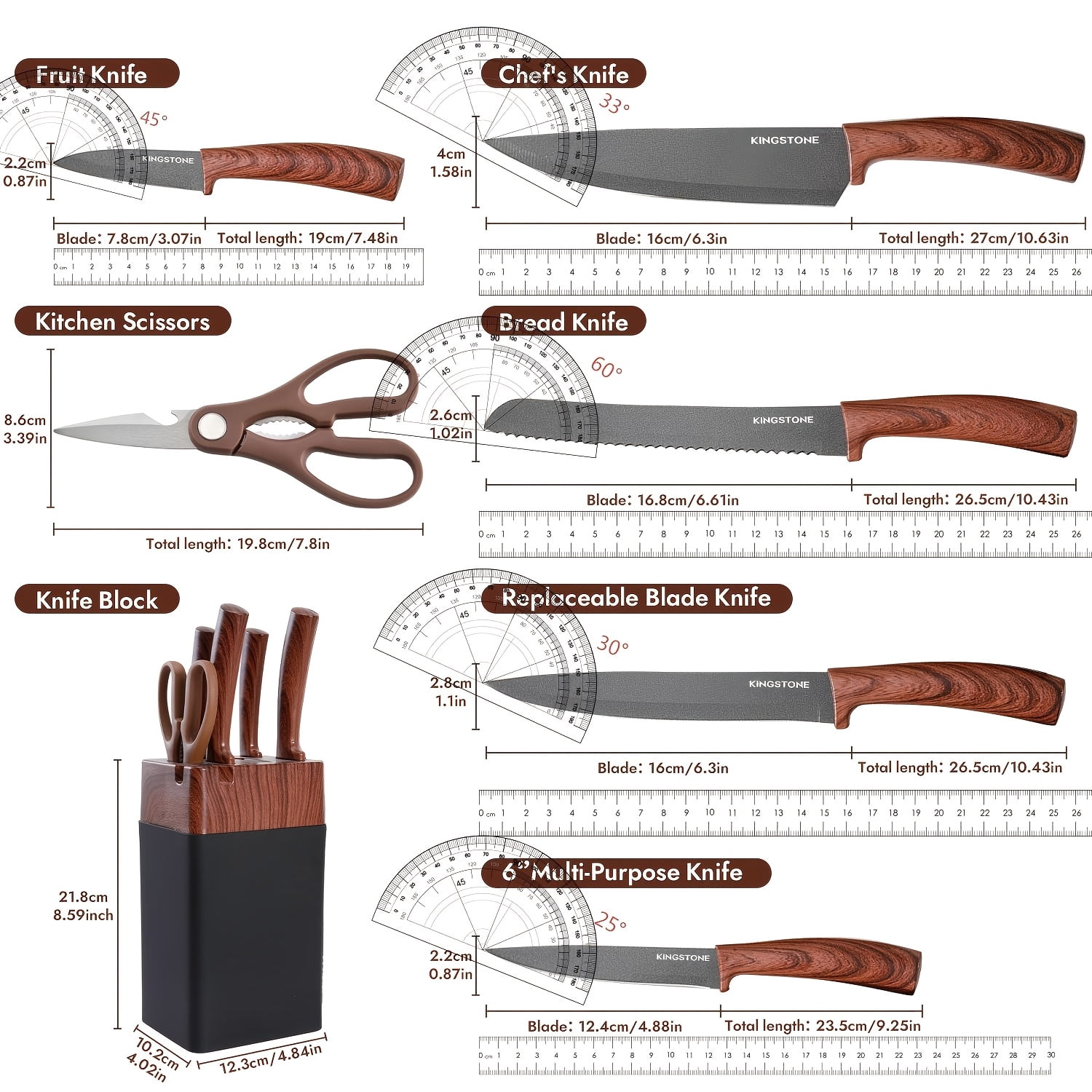 7 Count Kitchen Knife Set with Rack, Multi-Functional Cutlery for Home ...