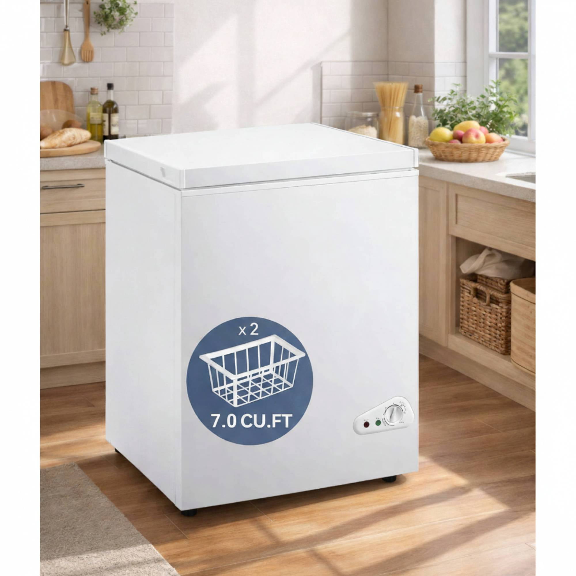 7 Cu.Ft Chest Freezer with Removable Storage Basket, Compact Deep ...