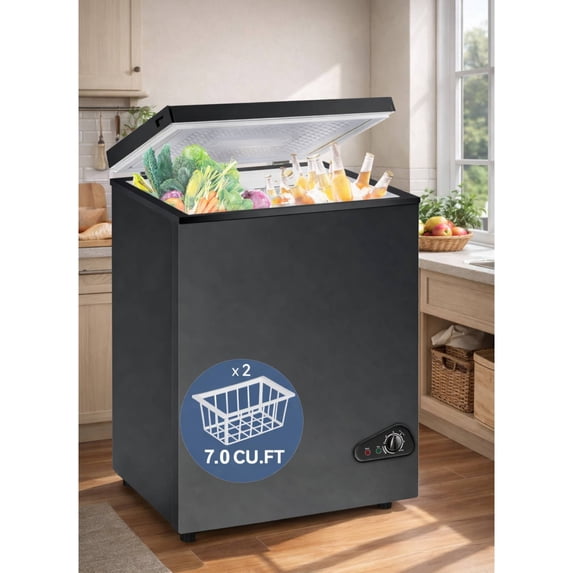 7 Cu.Ft Chest Freezer with Removable Storage Basket, Compact Deep ...